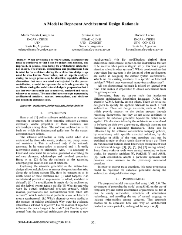 (PDF) A model to represent architectural design rationale