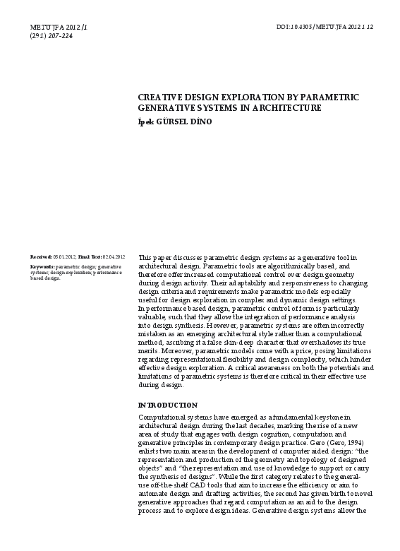 Pdf Creative Design Exploration By Parametric Generative Systems In Architecture