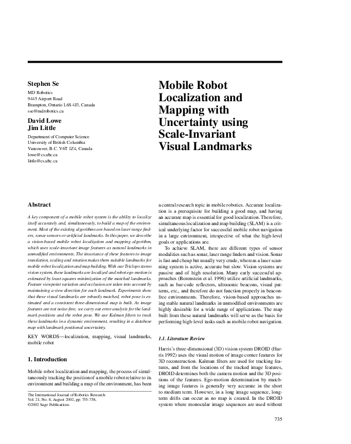 (PDF) Mobile robot localization and mapping with uncertainty using scale-invariant visual landmarks