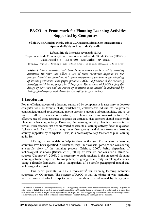 (PDF) PACO-A Framework for Planning Learning Activities Supported by ...