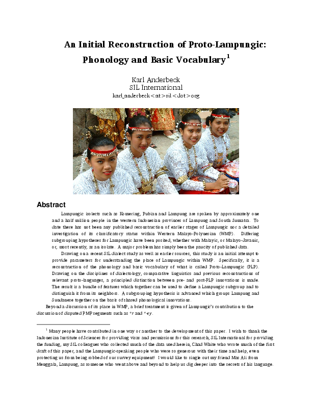 (PDF) An initial reconstruction of Proto-Lampungic: phonology and basic ...