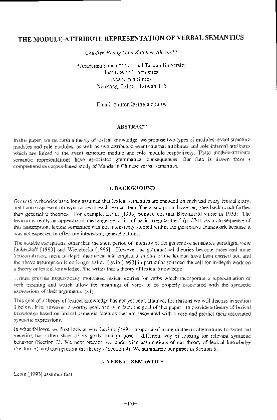 Pdf The Module Attribute Representation Of Verbal Semantics From Semantic To Argument Structure
