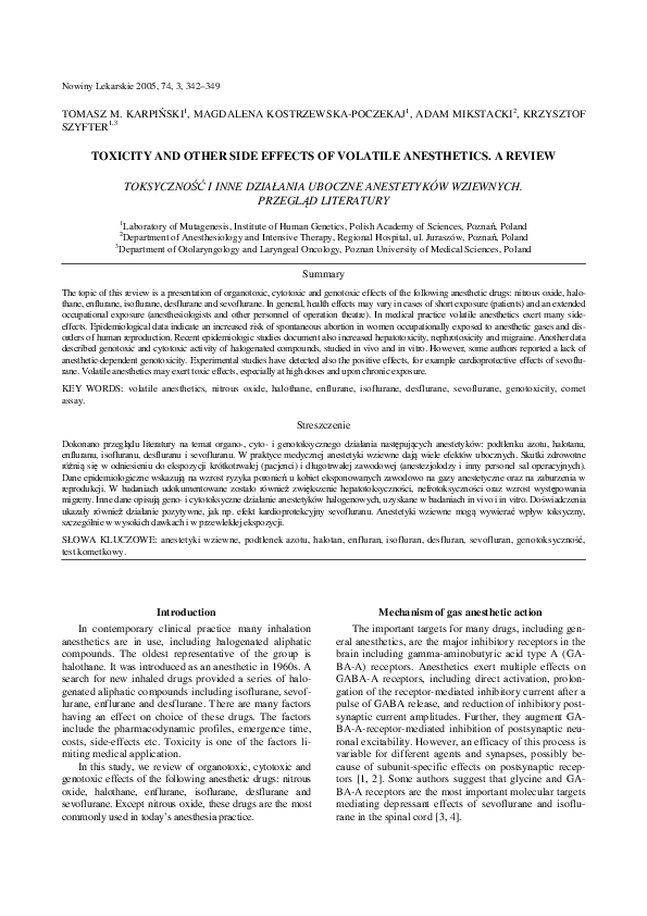 (PDF) Toxicity and other side effects of volatile anesthetics. A review