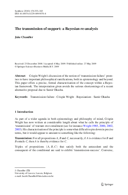 (PDF) The transmission of support: a Bayesian reanalysis,