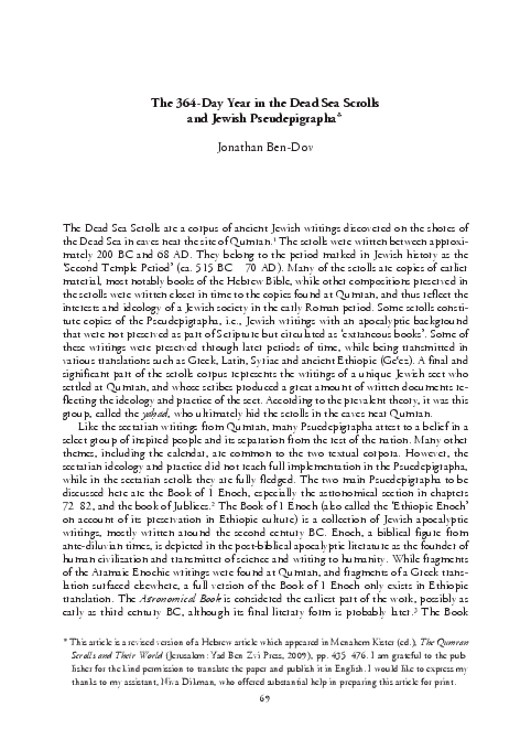(PDF) The 364-day Year in the Dead Sea Scrolls and Jewish Pseudepigrapha