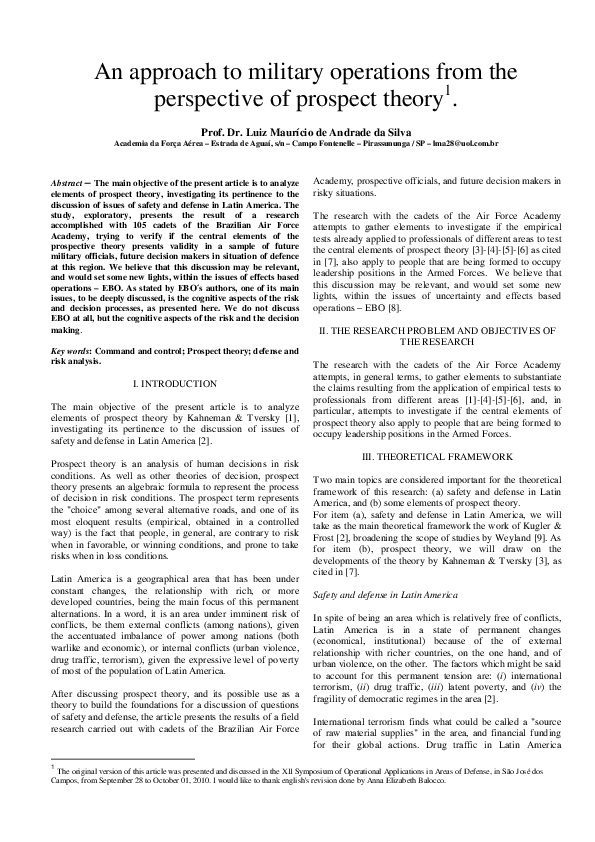 (PDF) An approach to military operations from the perspective of ...