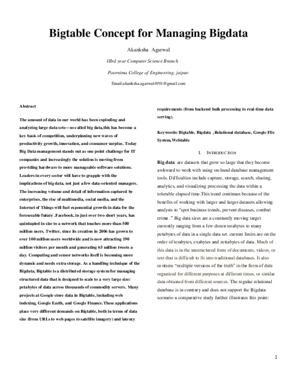 (DOC) Bigtable Concept for Managing Bigdata