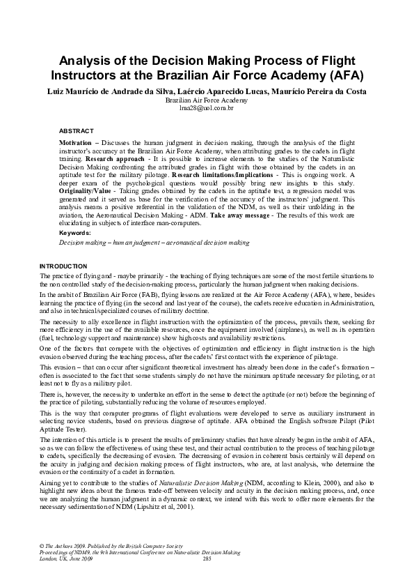 (PDF) Analysis of the Decision Making Process of Flight Instructors at ...