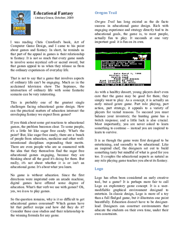 (PDF) Educational Fantasy in Games