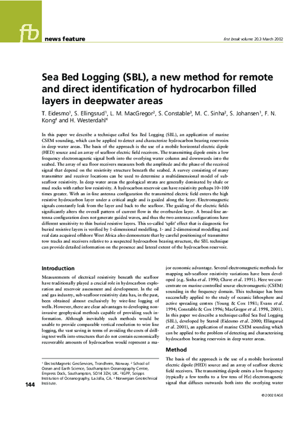 (PDF) Sea Bed Logging (SBL), a new method for remote and direct ...