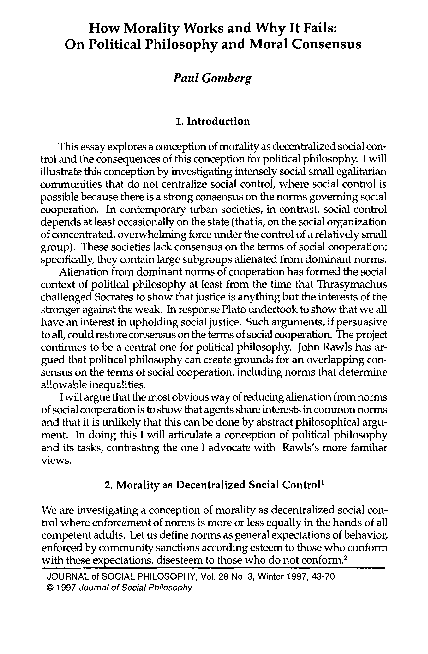 (PDF) How morality works and why it fails: On political philosophy and ...