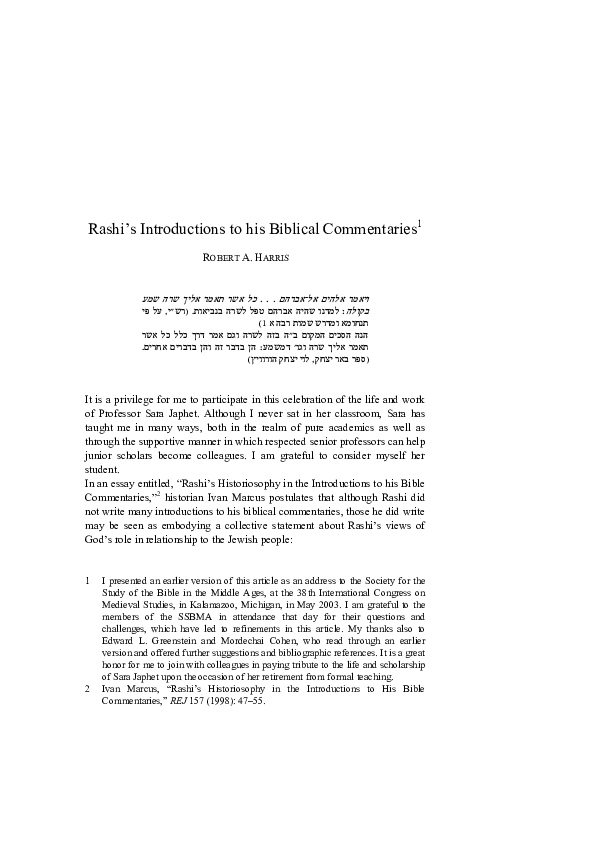 (PDF) Rashi’s Introductions to His Biblical Commentaries