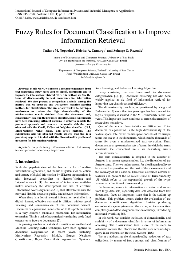 (PDF) Fuzzy Rules for Document Classification to Improve Information Retrieval