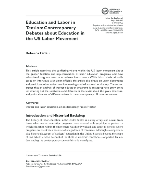 (PDF) The Role of Labor Education in Transforming a Union Toward ...