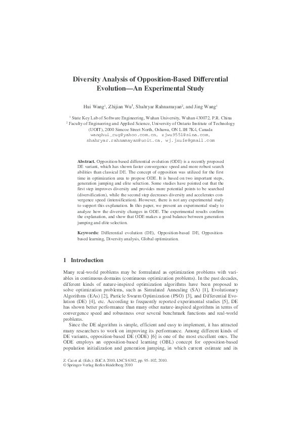 (PDF) Diversity Analysis of Opposition-Based Differential Evolution—An ...