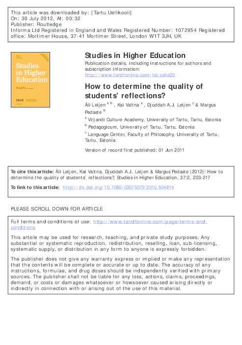 (PDF) How to determine the quality of students' reflections?