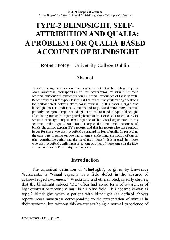 (PDF) Type-2 Blindsight, Self-Attribution and Qualia
