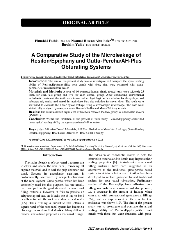 (PDF) A Comparative Study of the Microleakage of Resilon/Epiphany and ...