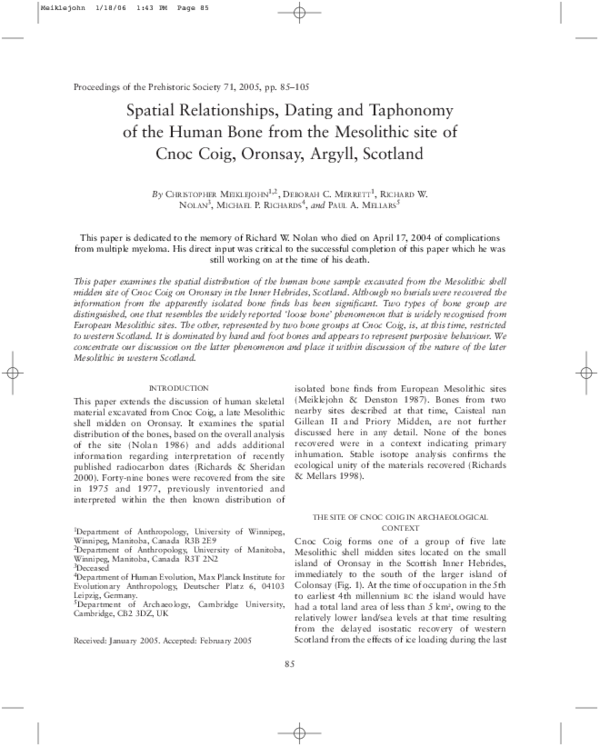 (PDF) Spatial Relationships, Dating and Taphonomy of the Human Bone ...