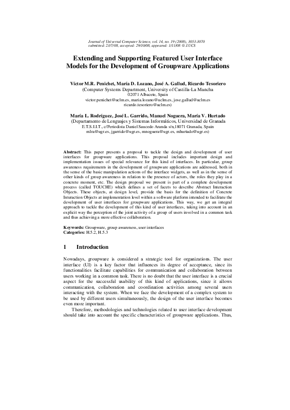 (PDF) Extending and Supporting Featured User Interface Models for the Development of Groupware ...