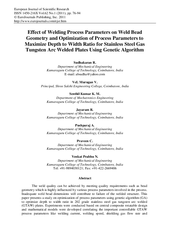 (PDF) Effect of Welding Process Parameters on Weld Bead Geometry and Optimization of Process ...