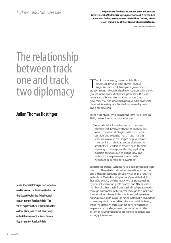 (PDF) The relationship between track one and track two diplomacy