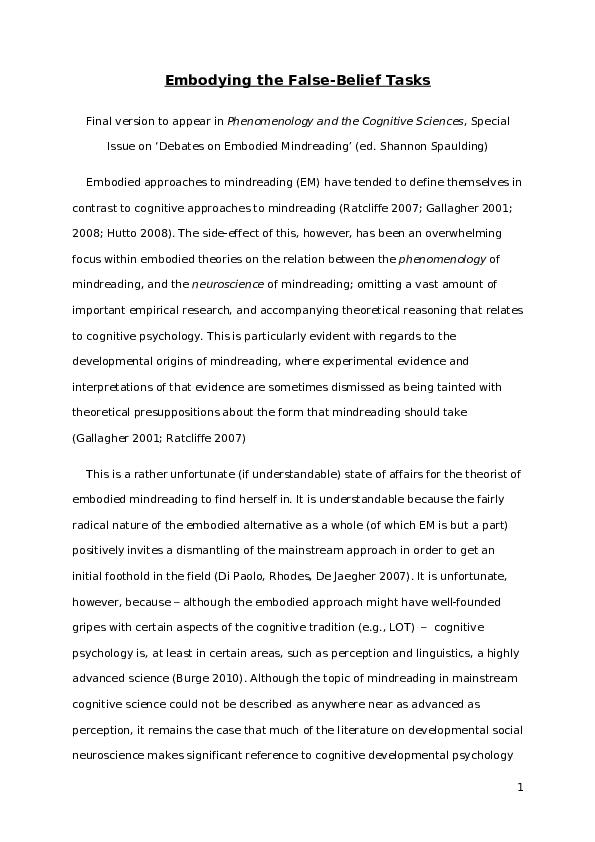 (DOC) Embodying the False Belief Tasks