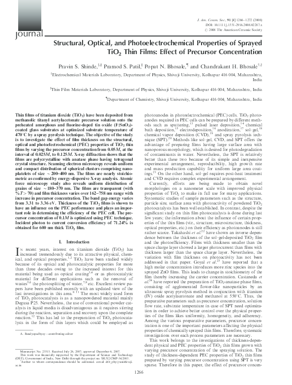 (PDF) Structural, Optical, and Photoelectrochemical Properties of Sprayed TiO2 Thin Films ...