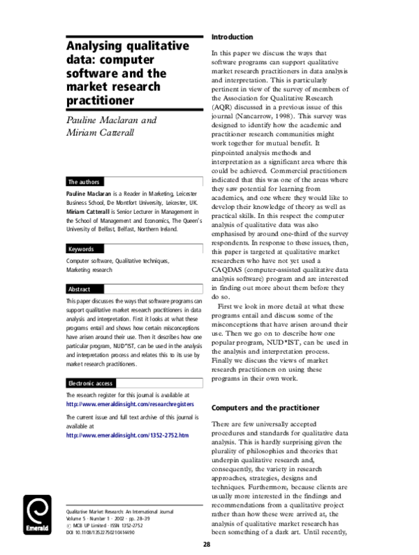 (PDF) Analysing qualitative data: computer software and the market ...