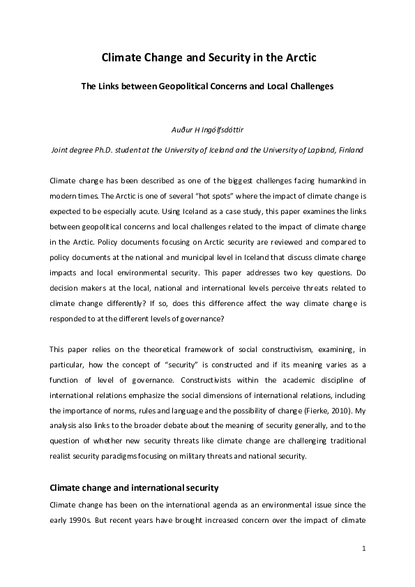 (PDF) Climate Change and Security in the Arctic. The Links between ...