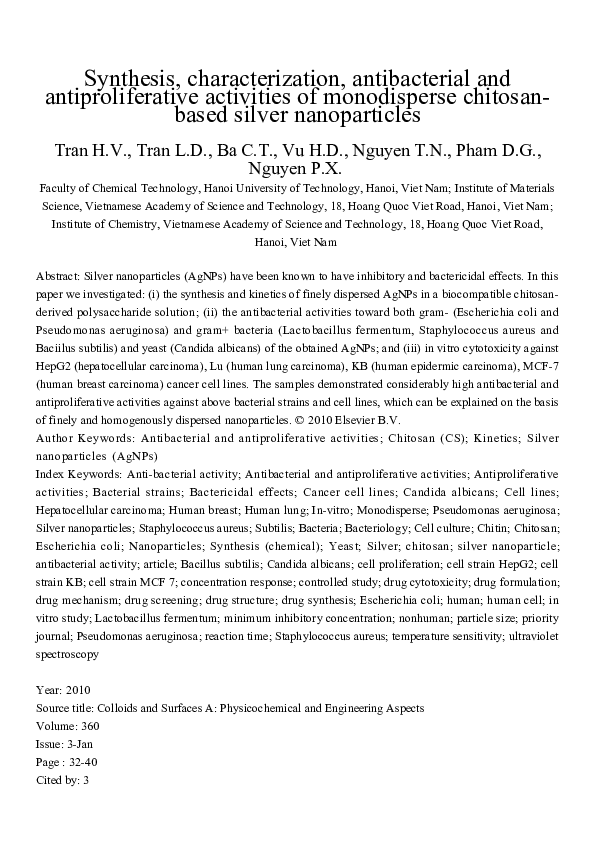 (PDF) Multifunctional Silver Nanoparticles Based on Chitosan: Antibacterial, Antibiofilm ...