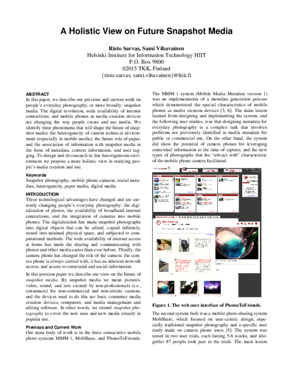 (PDF) A Holistic View on Future Snapshot Media