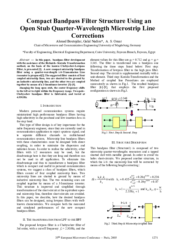(PDF) Compact bandpass filter structure using an open stub quarter-wavelength microstrip line ...