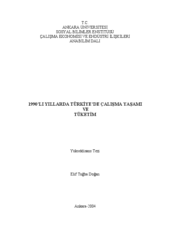 (PDF) 1990'LI YILLARDA TÜRKİYE'DE ÇALIŞMA YAŞAMI VE TÜKETİM | Elif ...