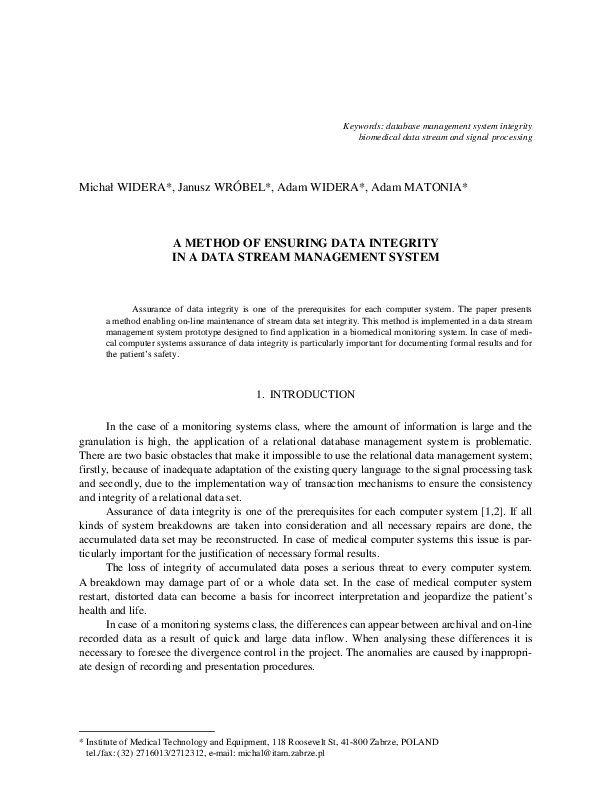 (PDF) A Method of the ensuring data integrity in the data stream management system