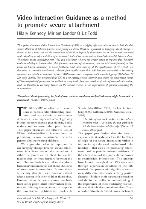 (PDF) Video Interaction Guidance as a method to promote secure attachment
