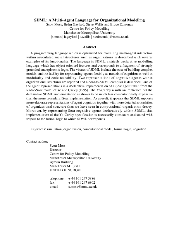 (PDF) SDML: A multi-agent language for organizational modelling