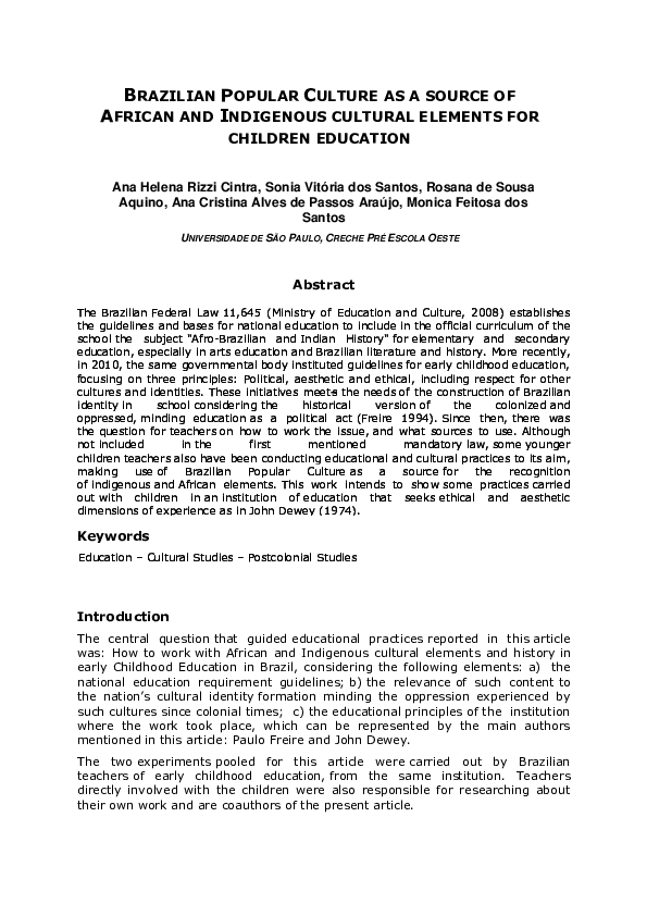(DOC) BRAZILIAN POPULAR CULTURE AS A SOURCE OF AFRICAN AND INDIGENOUS ...