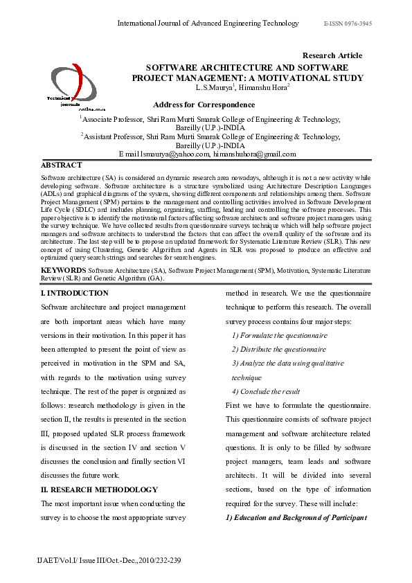 (PDF) SOFTWARE ARCHITECTURE AND SOFTWARE PROJECT MANAGEMENT: A ...