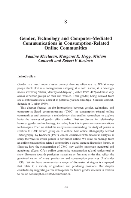 Pdf Gender Technology And Computer Mediated Communications In Consumption Related Online