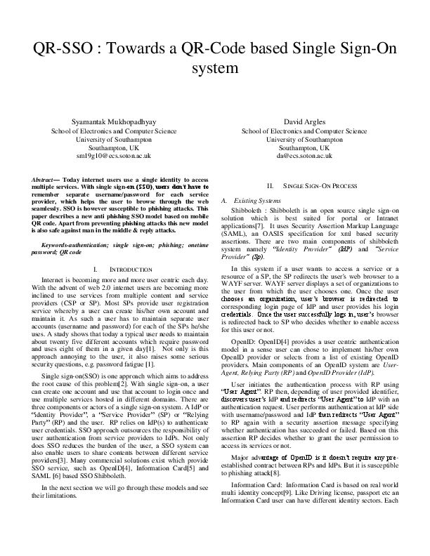 (PDF) QR-SSO-Towards a QR-Code based Single Sign-On system