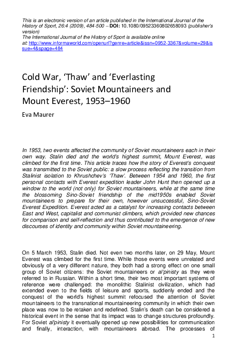 (PDF) Cold War, ‘Thaw’ and ‘Everlasting Friendship’: Soviet ...