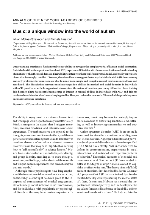 (PDF) Music: a unique window into the world of autism