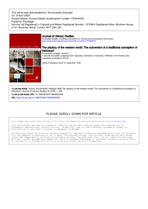 (PDF) The playboy of the western world: The subversion of a traditional ...