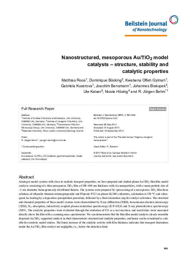 (PDF) Nanostructured, mesoporous Au/TiO2 model catalysts - structure ...