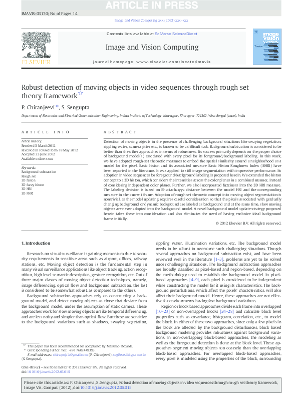 Pdf Robust Detection Of Moving Objects In Video Sequences Through Rough Set Theory Framework