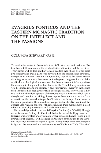 (PDF) Evagrius Ponticus and the Eastern Monastic Tradition on the ...
