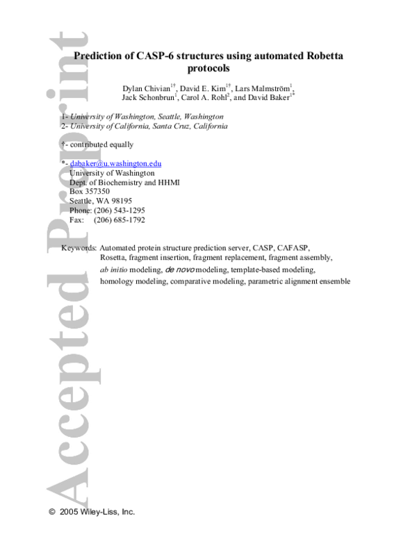 (PDF) Prediction of CASP6 structures using automated Robetta protocols