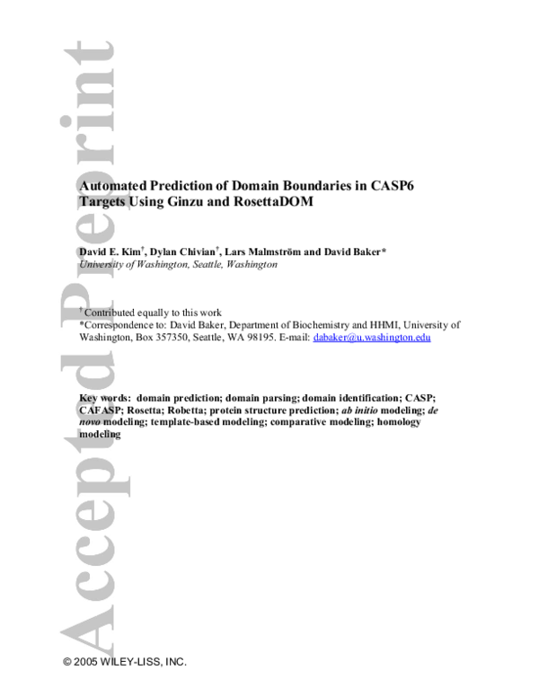 (PDF) Automated prediction of domain boundaries in CASP6 targets using Ginzu and RosettaDOM