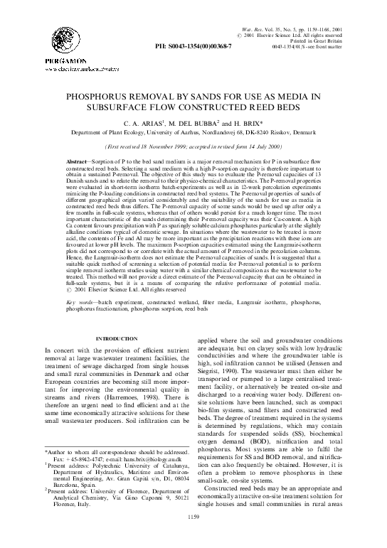 (PDF) Phosphorus removal by sands for use as media in subsurface flow ...